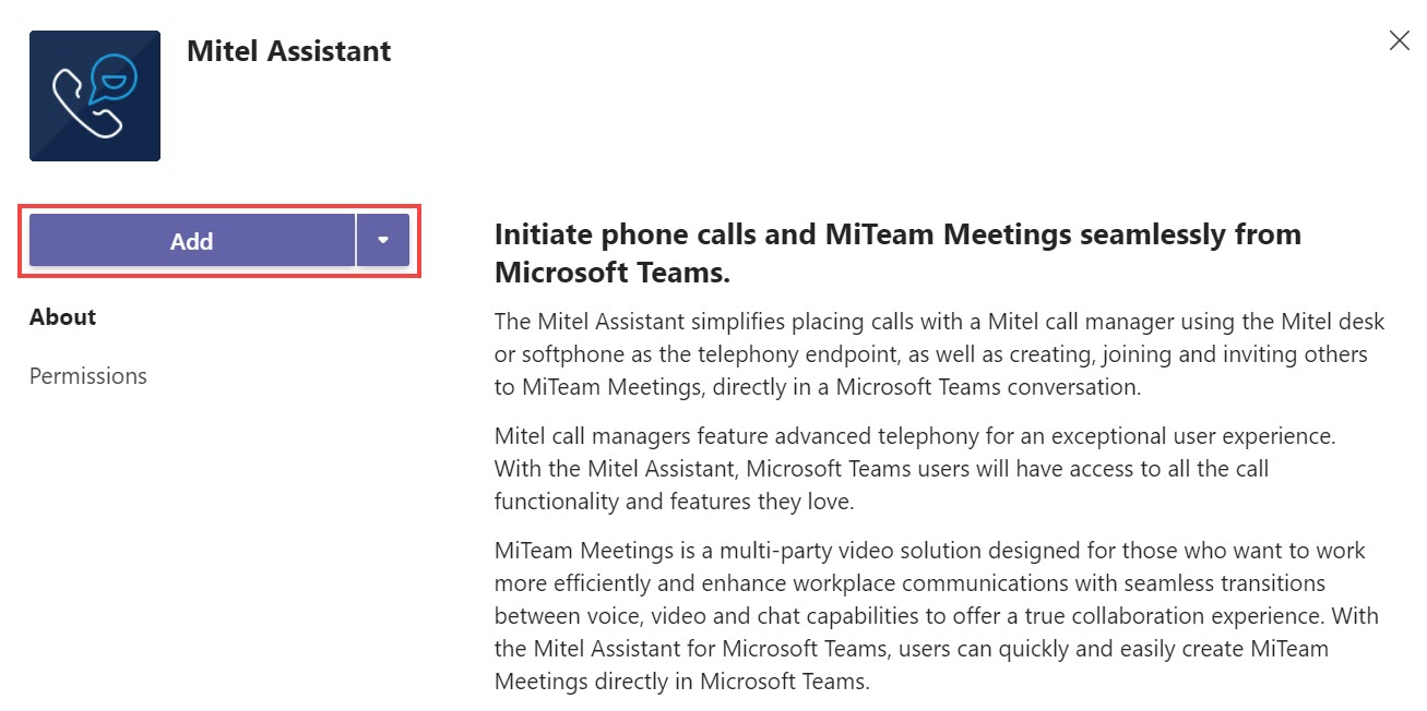 Adding Mitel Assistant
